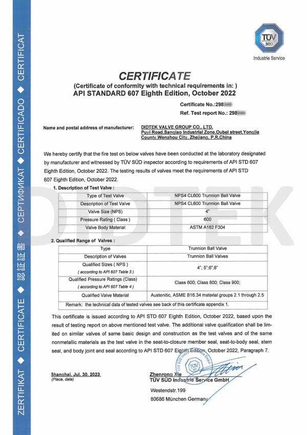 Certificates - Didtek Valve (TRBV Workshop)